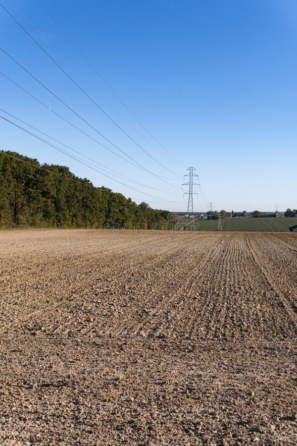 Landscape with Empty Fields in Front of Forest during Sunny Day in ...