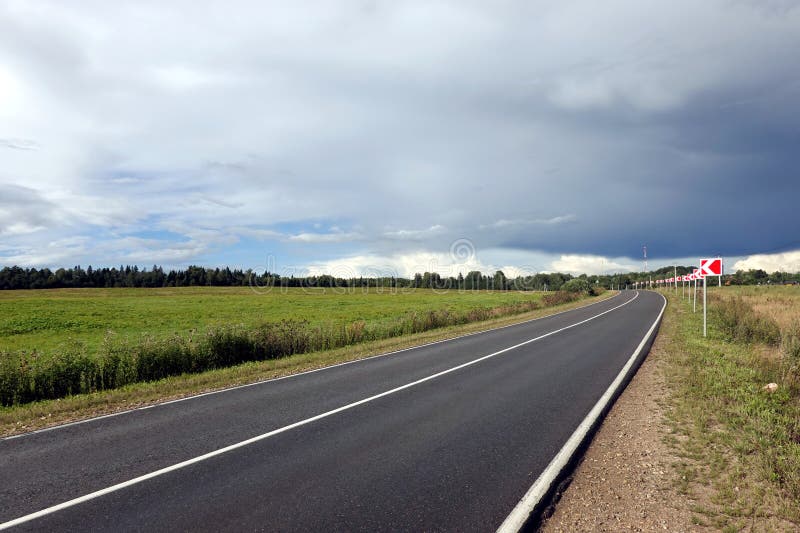 Landscape with Empty Rural Road through the Field and Forest with Light ...