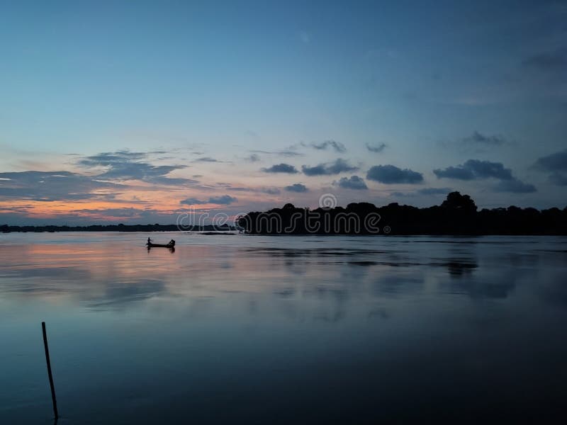 Landscape Evening at the Bank of River Stock Photo - Image of dusk ...