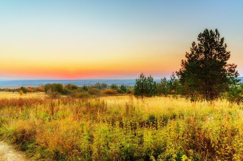 Landscape, Evening Sky and Sunset Stock Image - Image of grow, dawn ...