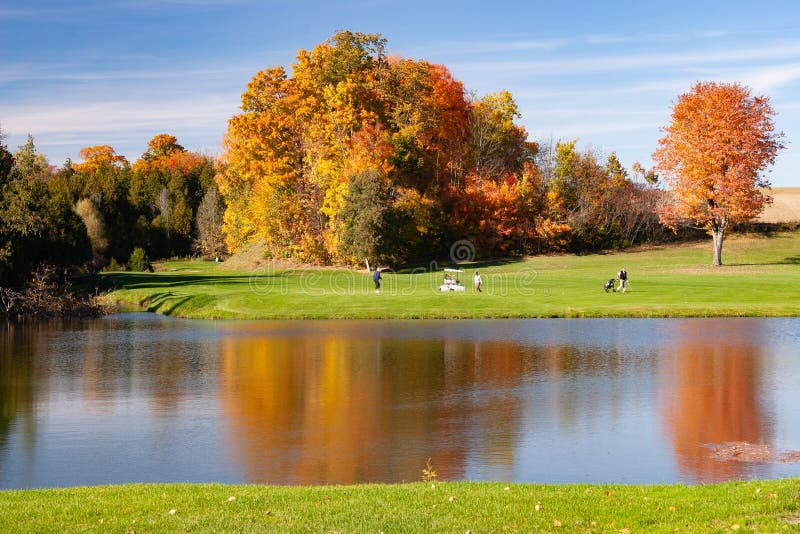 Landscape Fall Foliage and Lake at Golf Course Stock Image - Image of ...