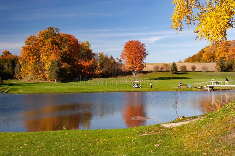 Landscape Fall Foliage and Lake at Golf Course Stock Photo - Image of ...