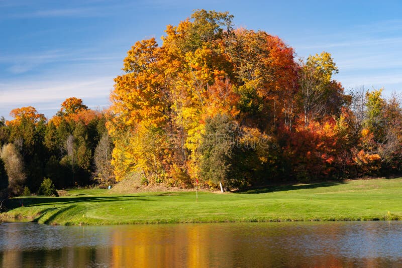 Landscape Fall Foliage and Lake at Golf Course Stock Image - Image of ...