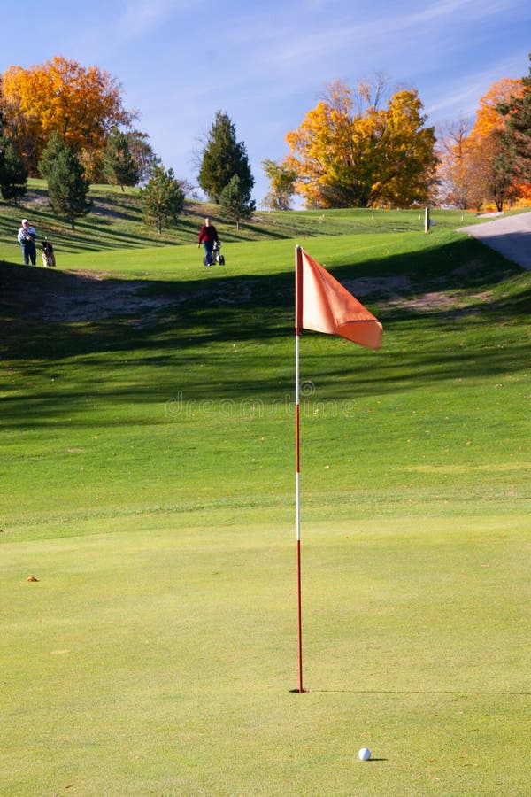 Golf hole with a flag stock photo. Image of leisure, grass - 14192840