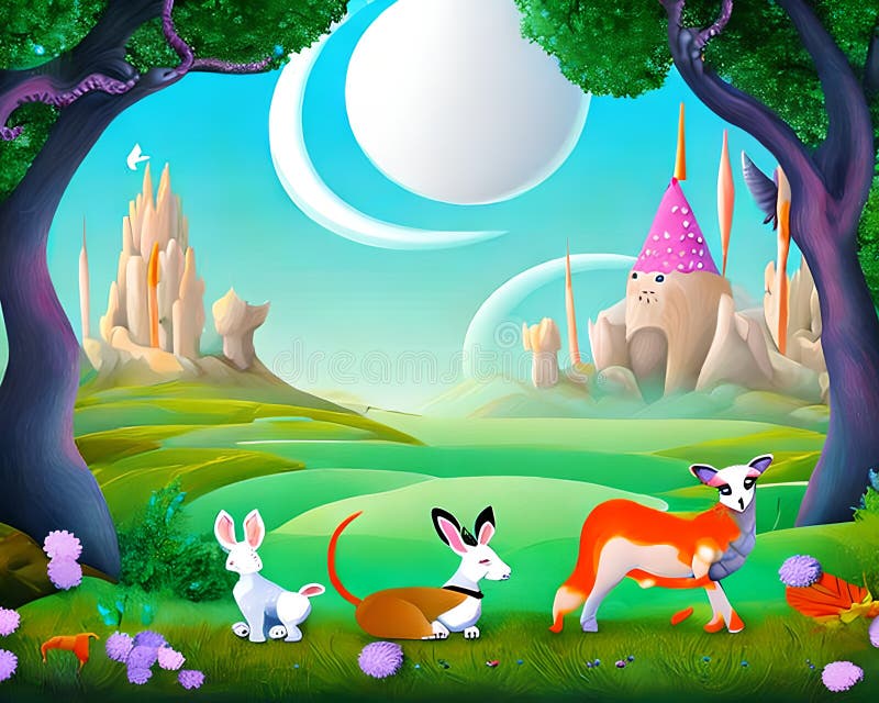 Landscape with Fantasy Animals, Generative AI Illustration Stock Photo ...