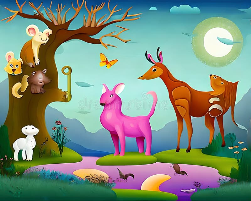 Landscape with Fantasy Animals, Generative AI Illustration Stock Photo ...