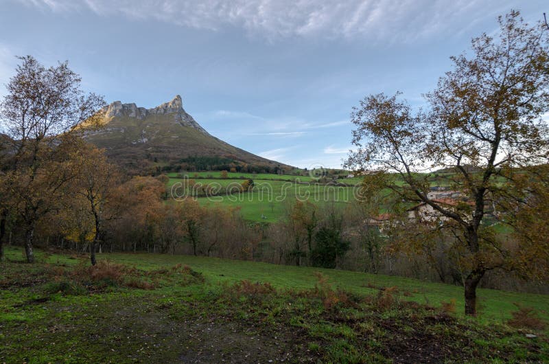 Landscape with Farmhouse, Trees and Mountain in the Background ...