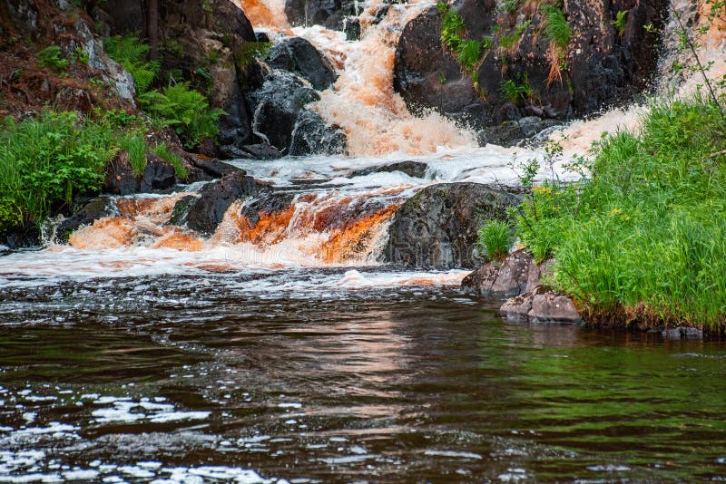 Landscape with Fast Rapids of a Small Waterfall Stock Photo - Image of ...