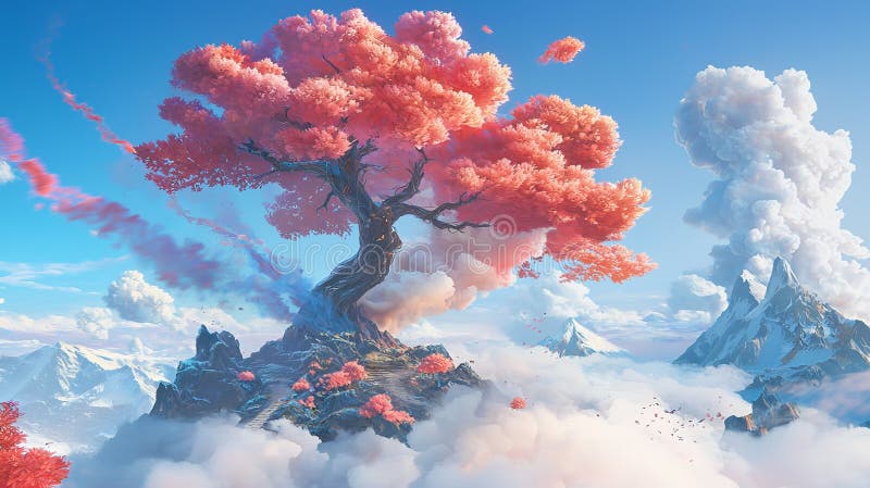 Landscape Featuring Pink Mist and Magical Trees in a Fairy Tale Style ...