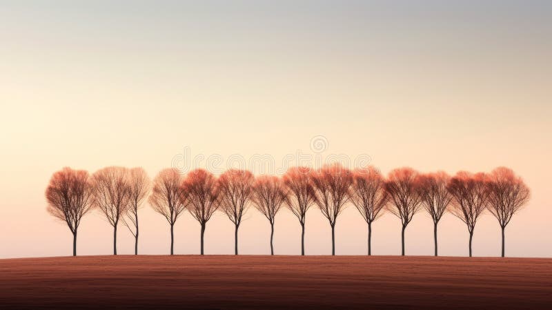 Landscape Featuring a Row of Bare Trees Against a Soft Gradient Sky ...