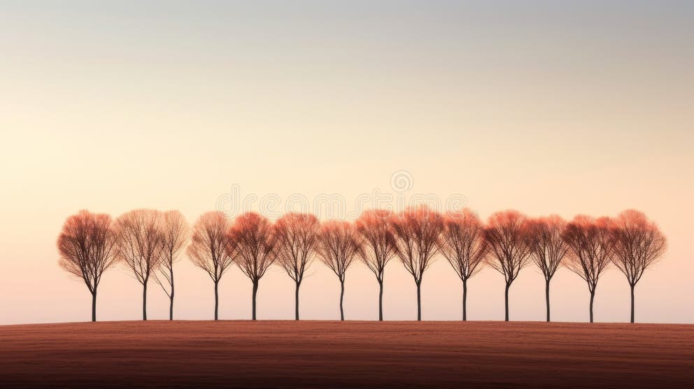 Landscape Featuring a Row of Bare Trees Against a Soft Gradient Sky ...