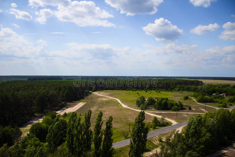 Landscape, Field and Forest with a Height. Background. Stock Image ...