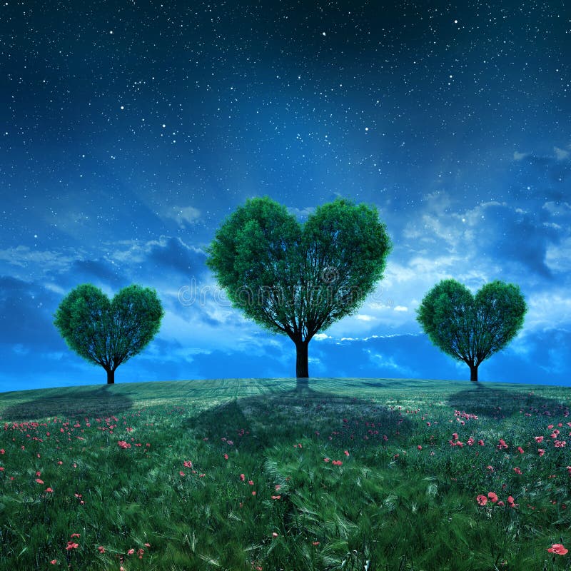 Landscape with Field and Trees in the Shape of Heart Stock Image ...