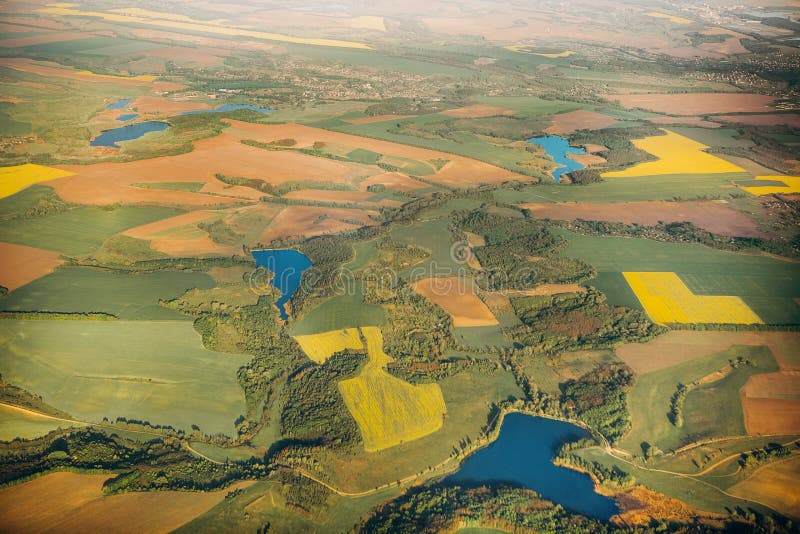 Landscape Fields Lakes Forests City View from Above Stock Image - Image ...