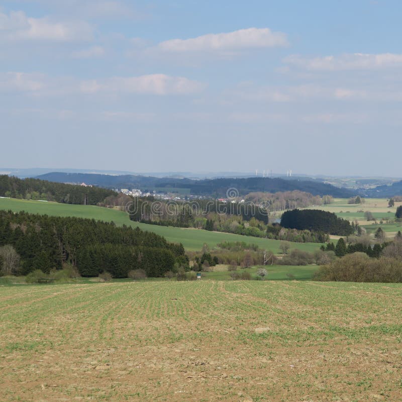 Landscape with Fields and Meadows in Germany Bavaria, Frankenwald ...