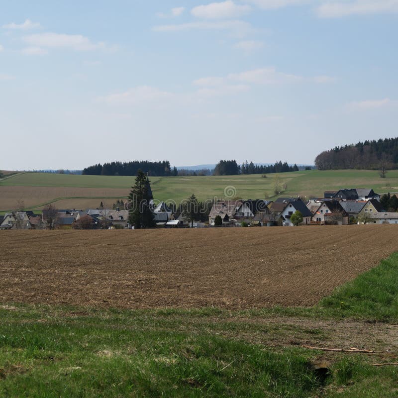 Landscape Fields Meadows Germany Bavaria Frankenwald Spring Stock ...