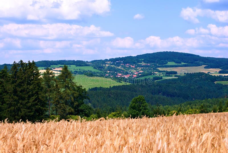 Landscape with Fields, Woods and Village Stock Photo - Image of scenery ...
