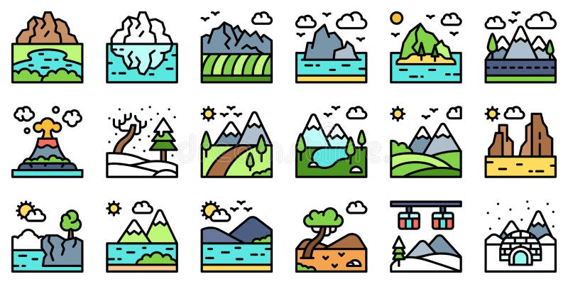Landscape Filled Icon Set 2 Vector Illustration Stock Vector ...