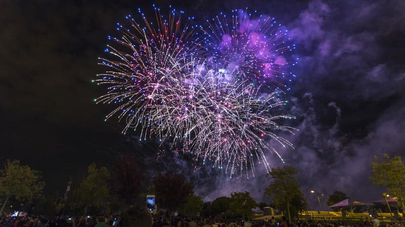 Landscape with fireworks stock photo. Image of fireworks - 62753854