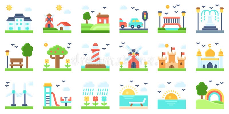 Landscape Flat Icon Set 1 Vector Illustration Stock Vector ...