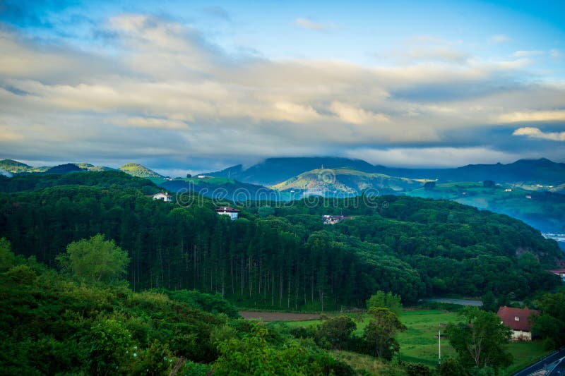 Landscape with Forest and Mountains, in the Background Mountain Peaks ...