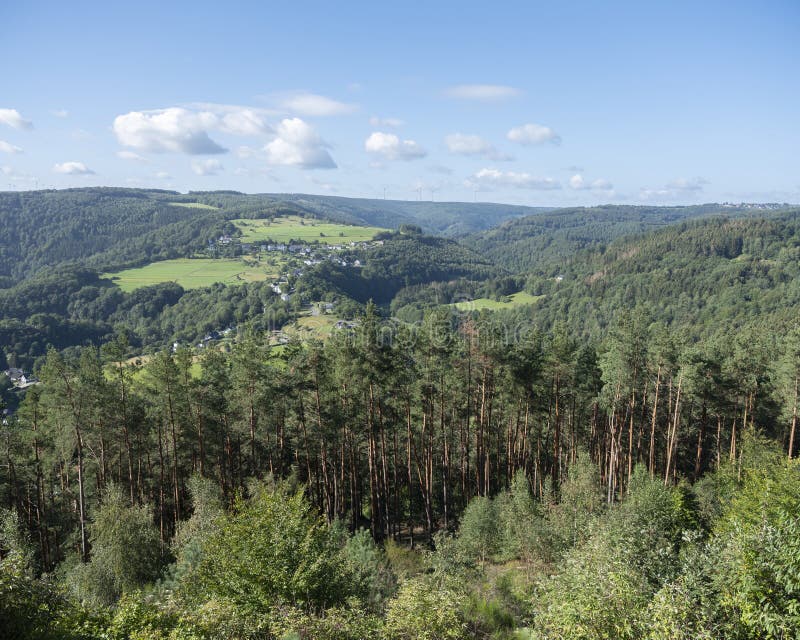 Landscape with Forests and Meadows in German Eifel Stock Photo - Image ...