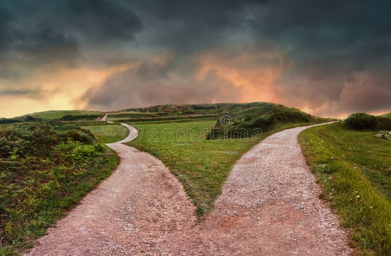 Landscape of Fork in the Road at Storm Weather, Concept of Insecurity ...