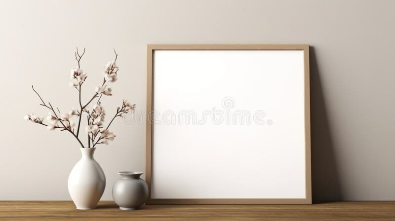 Landscape Frame Mockup on Wall Surface with Decorations 3D Illustration ...