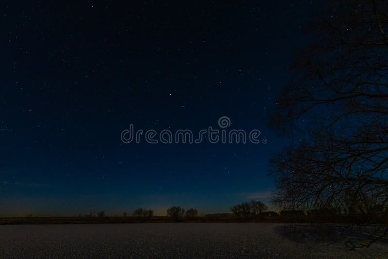 Landscape on a Frozen Lake at Night Stock Image - Image of landscape ...