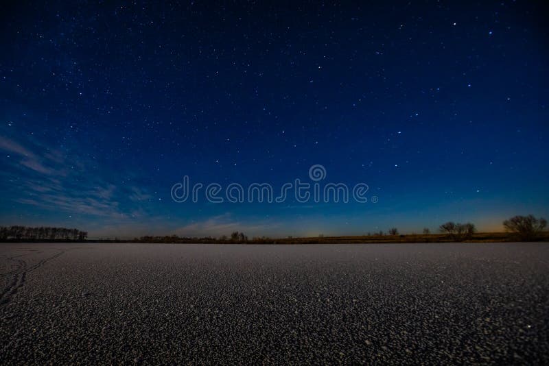 Landscape on a Frozen Lake at Night Stock Image - Image of scenic ...