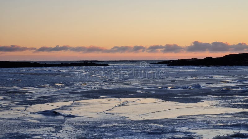 Landscape of a Frozen Lake at Sunset Stock Photo - Image of nature ...