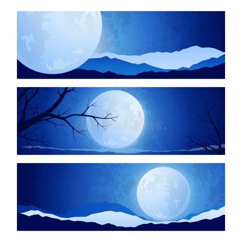 Landscape Full Moon in the Sky Stock Vector - Illustration of clear ...