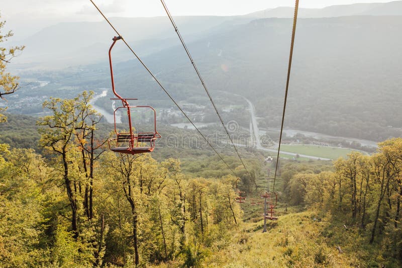 Funicular. Landscape with a Cable Car in Alps Stock Image - Image of ...