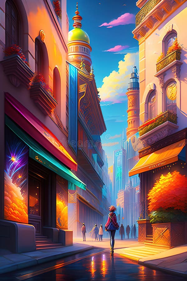Landscape of the Future Colorful City Stock Illustration - Illustration ...