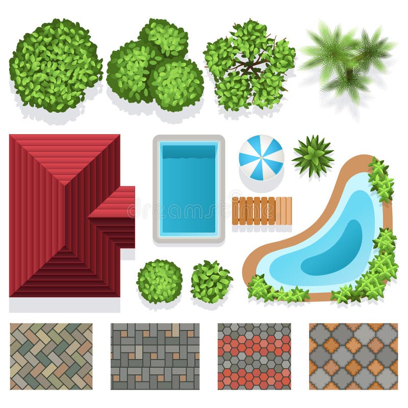 Landscape Garden Design Vector Elements Top View Stock Vector ...