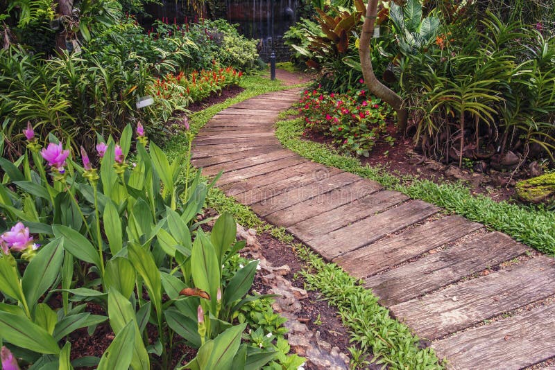 Landscape Garden Flower and Walkway Stock Image - Image of outdoor ...