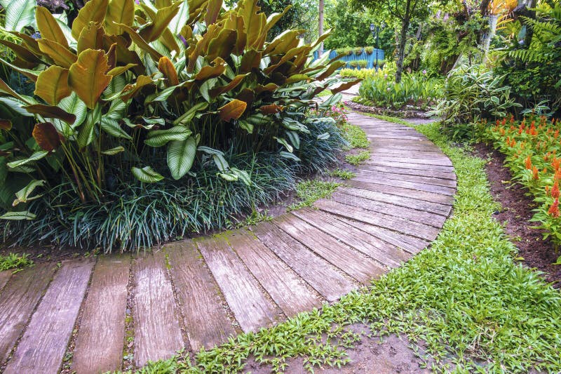Landscape Garden Flower and Walkway Stock Image - Image of natural ...
