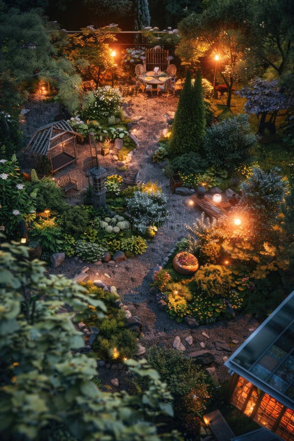 Landscape Garden at Night stock image. Image of path - 367191251