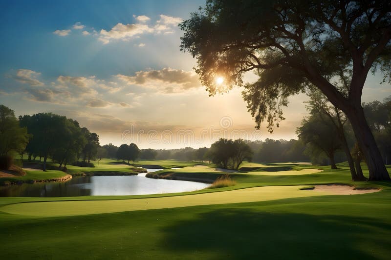 A Landscape of a Golf Course Stock Image - Image of hole, sunrise ...