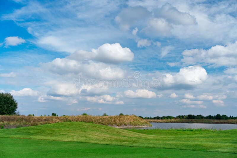 Landscape. Golf Course and Sky with Clouds. Lawn Grass. Stock Photo ...