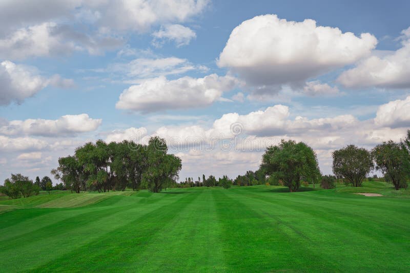 Landscape. Golf Course and Sky with Clouds. Lawn Grass. Stock Photo ...