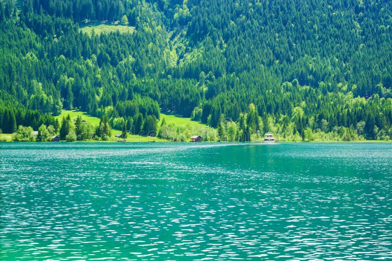 Landscape with Green Forest and Lake Weissensee, Austria, Summer Stock ...