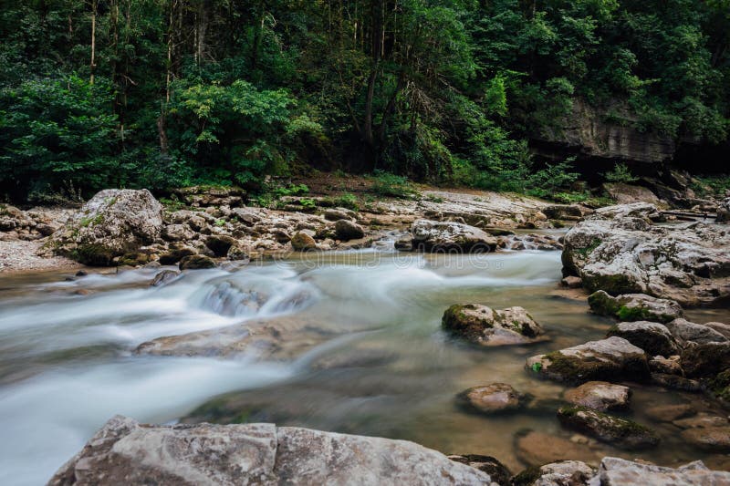 Landscape, Green Forest and Mountain River Water Stock Image - Image of ...