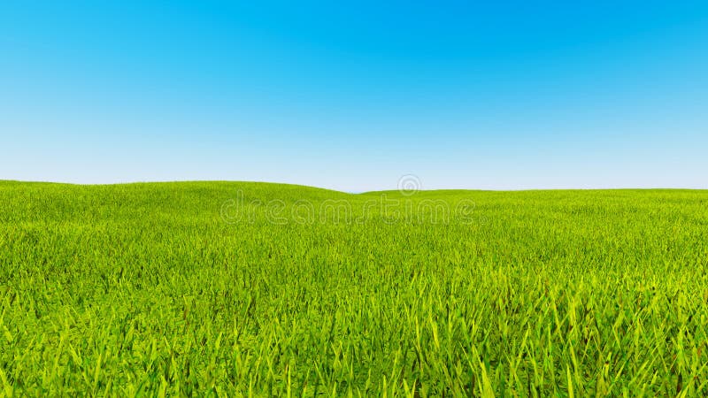 Landscape Green Grass Blue Sky 3d Rendering Stock Photo - Image of ...