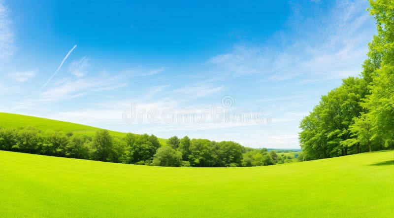 Landscape with Green Grass and Trees, Landscape with Grass and Sky ...