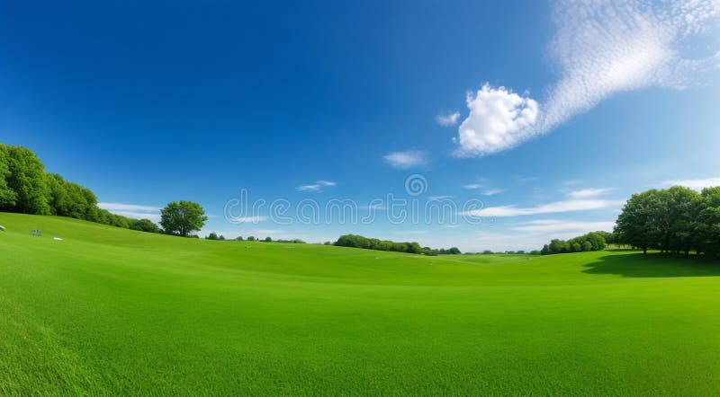 Landscape with Green Grass and Trees, Landscape with Grass and Sky ...
