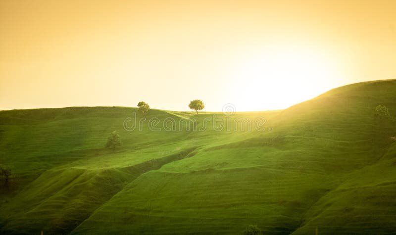 Landscape of Green Hills at Sunrise Stock Image - Image of agriculture ...