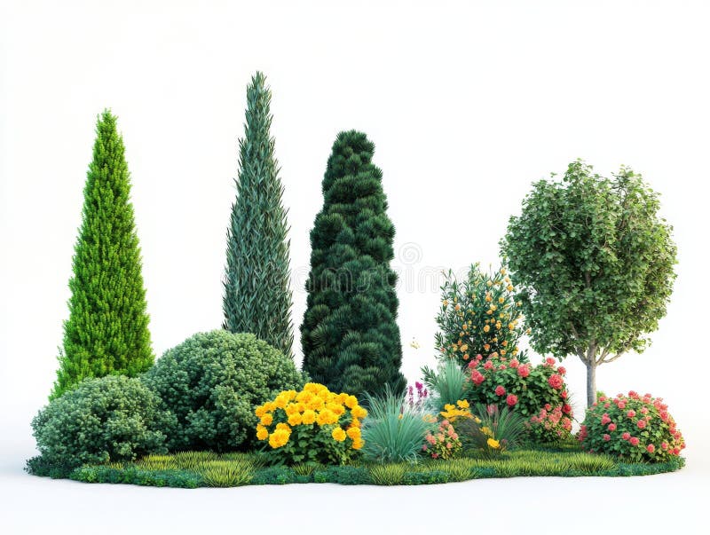 The Landscape of a Green Park with Trees and Bushes Has Been Cut Out ...