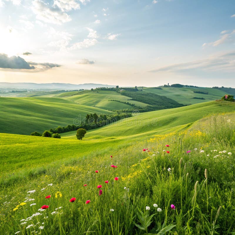 Green Rolling Fields Summer Background Stock Illustration ...