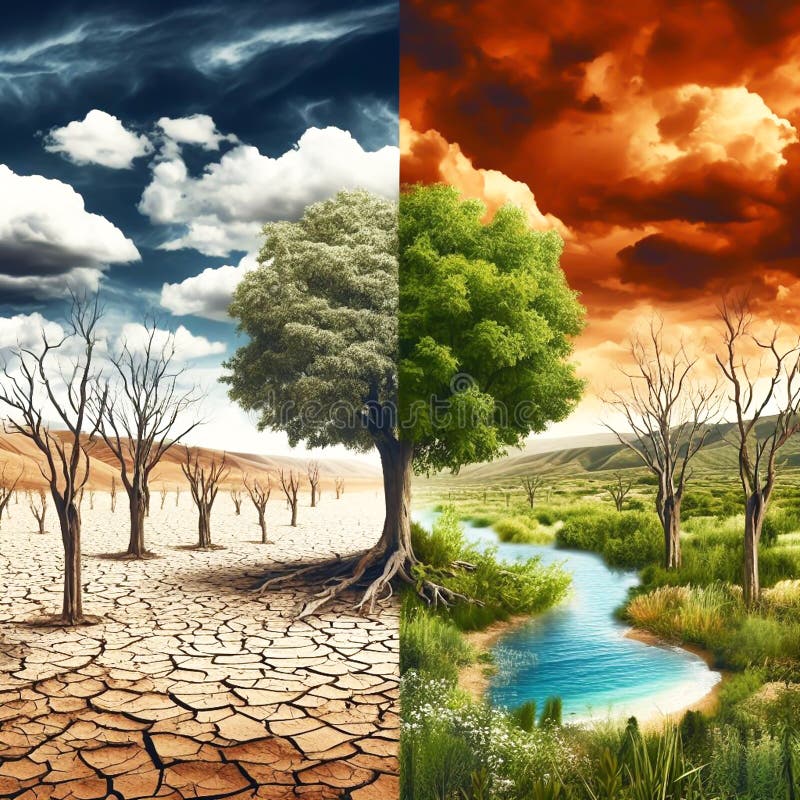 Landscape with Half Dry Trees and the Other Half Lush. Environment and ...